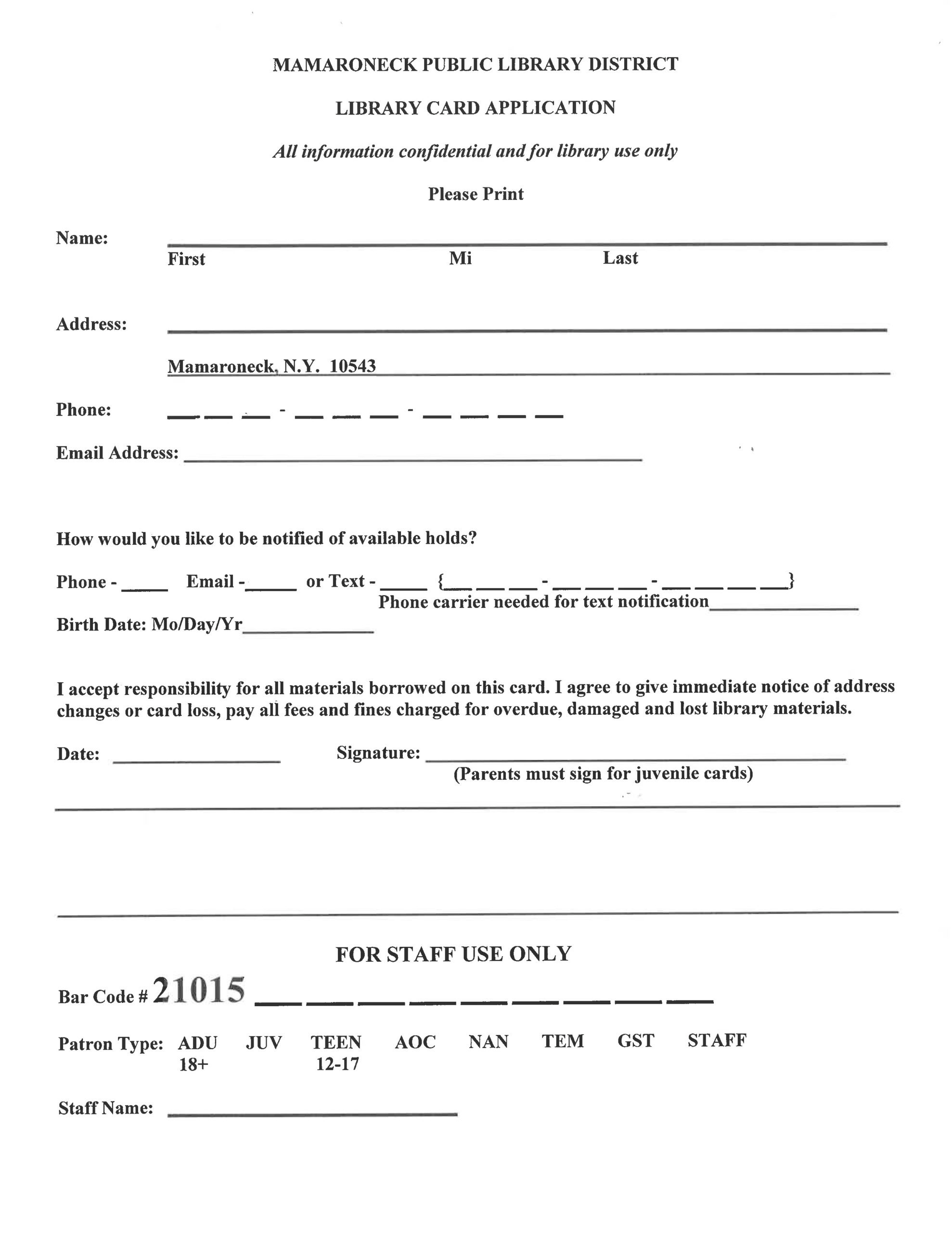 Get a Library Card - Mamaroneck Public Library